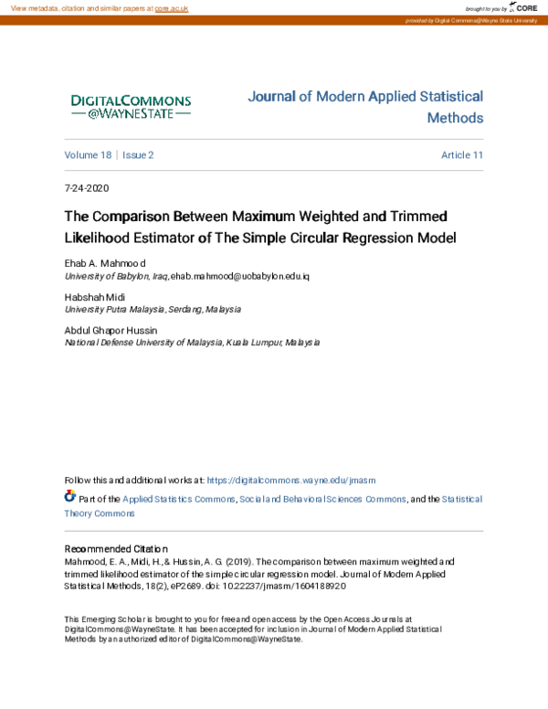 (PDF) The Comparison Between Maximum Weighted and Trimmed Likelihood Estimator of the Simple ...