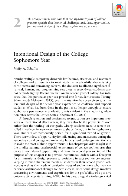 (PDF) Intentional Design of the College Sophomore Year
