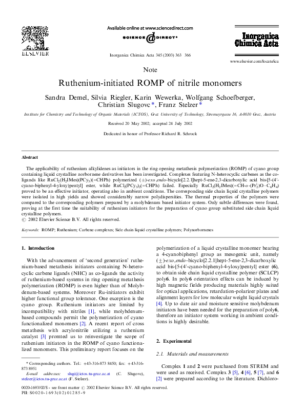 (PDF) Ruthenium-initiated ROMP of nitrile monomers