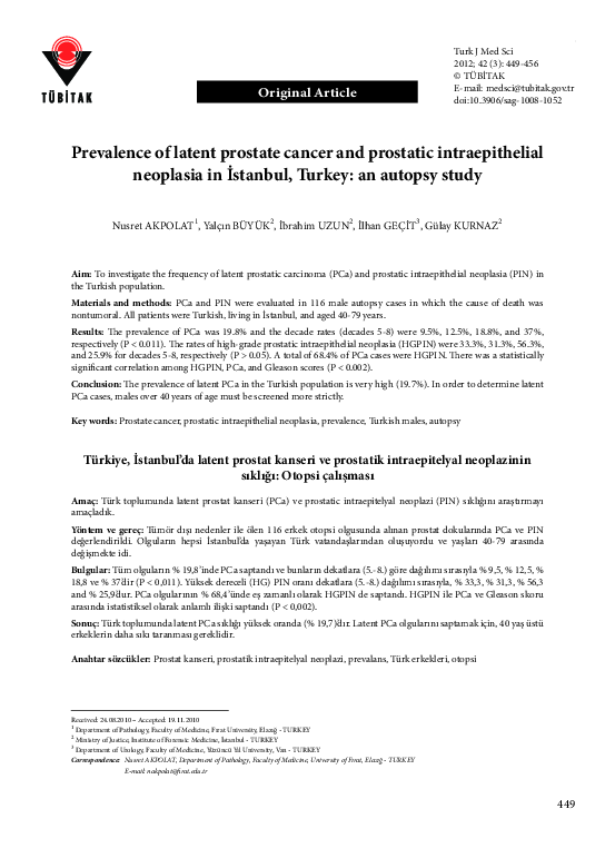 (PDF) Prevalence of latent prostate cancer and prostatic ...
