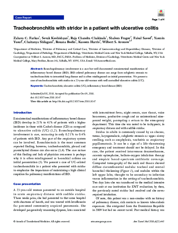 (PDF) Tracheobronchitis with stridor in a patient with ulcerative colitis