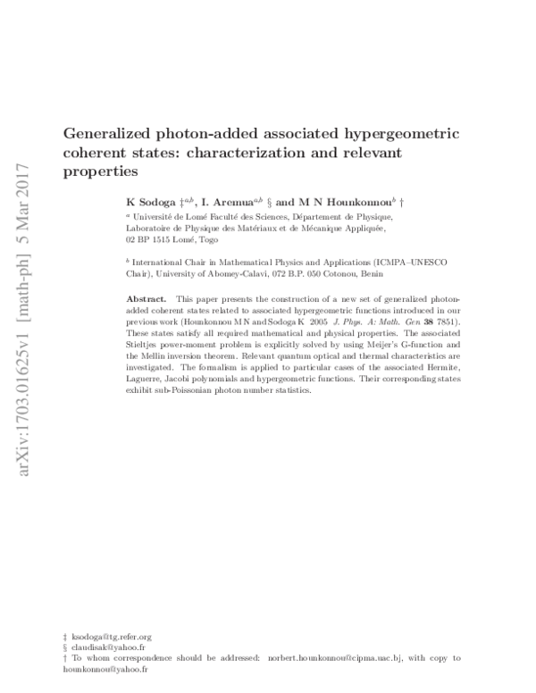 Pdf Generalized Photon Added Associated Hypergeometric Coherent