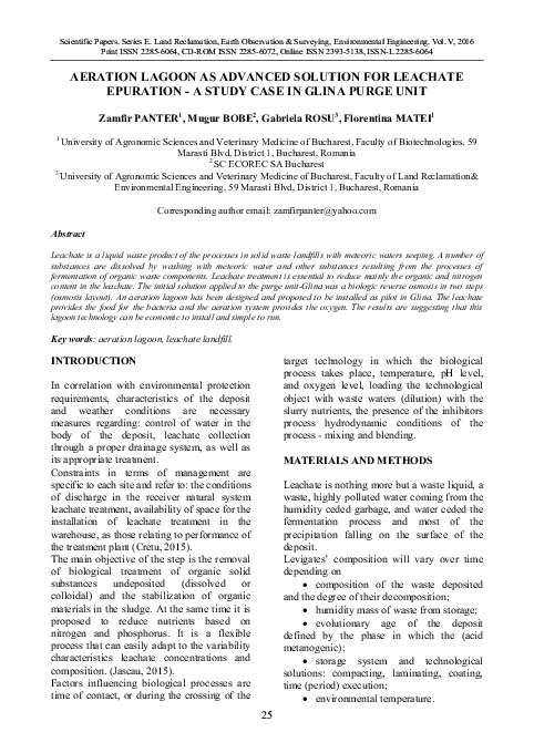 (PDF) Aeration Lagoon as Advanced Solution for Leachate Epuration-A ...