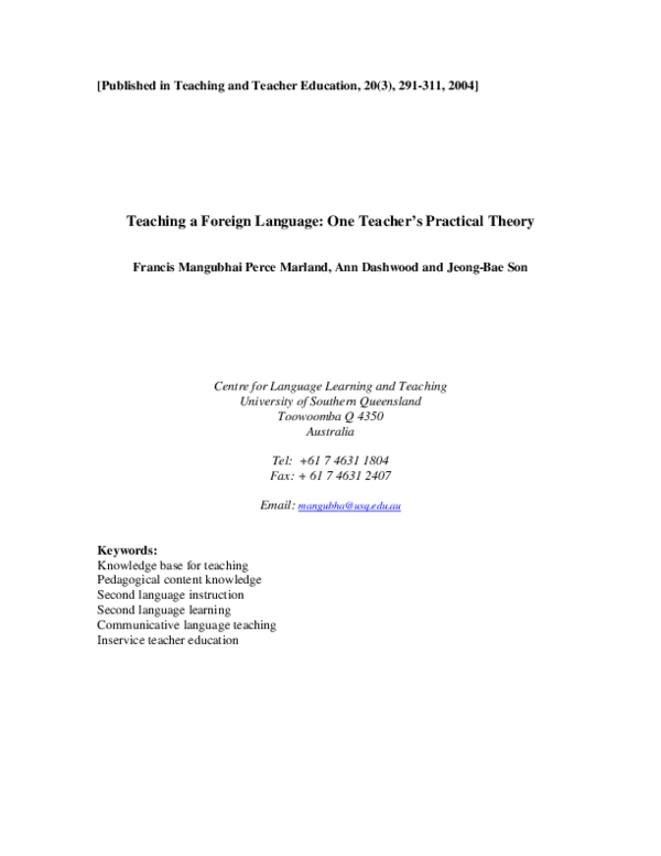 (PDF) Teaching a foreign language: one teacher's practical theory