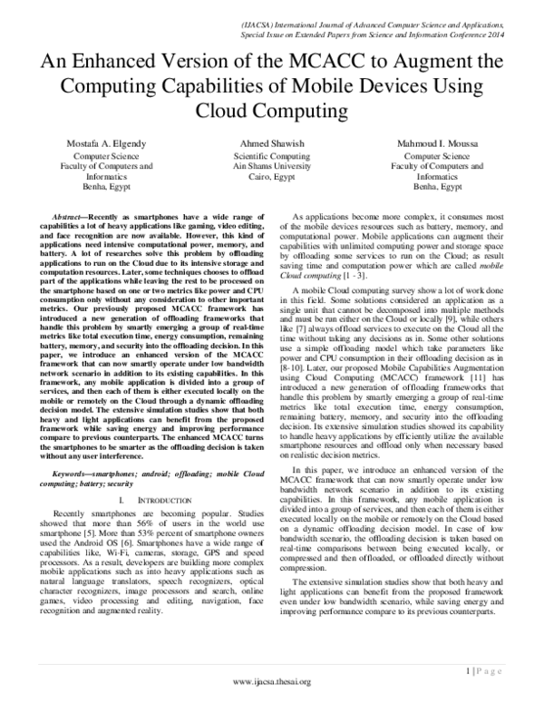 Pdf Computing Capabilities Of Mobile Devices Using Cloud Computing