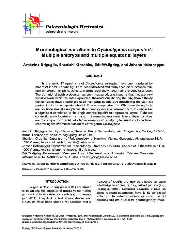 (PDF) Morphological variations in Cycloclypeus carpenteri: Multiple embryos and multiple ...