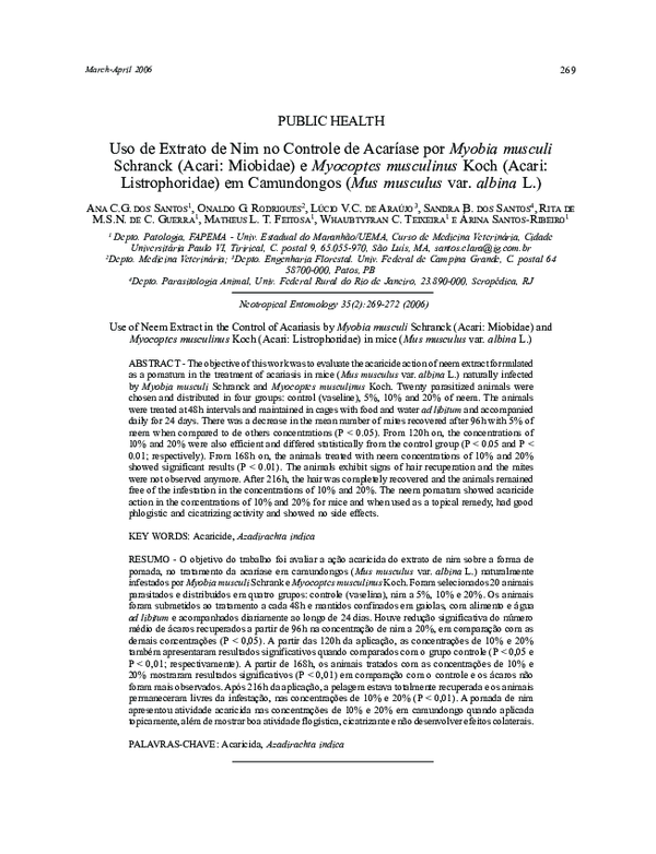 (PDF) Uso de extrato de nim no controle de acaríase por Myobia musculi ...