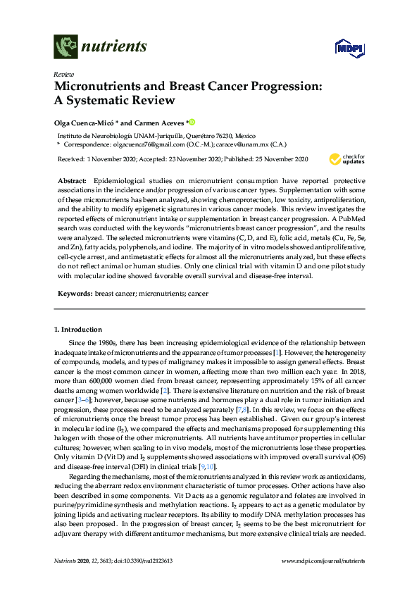 (PDF) Micronutrients and Breast Cancer Progression: A Systematic Review