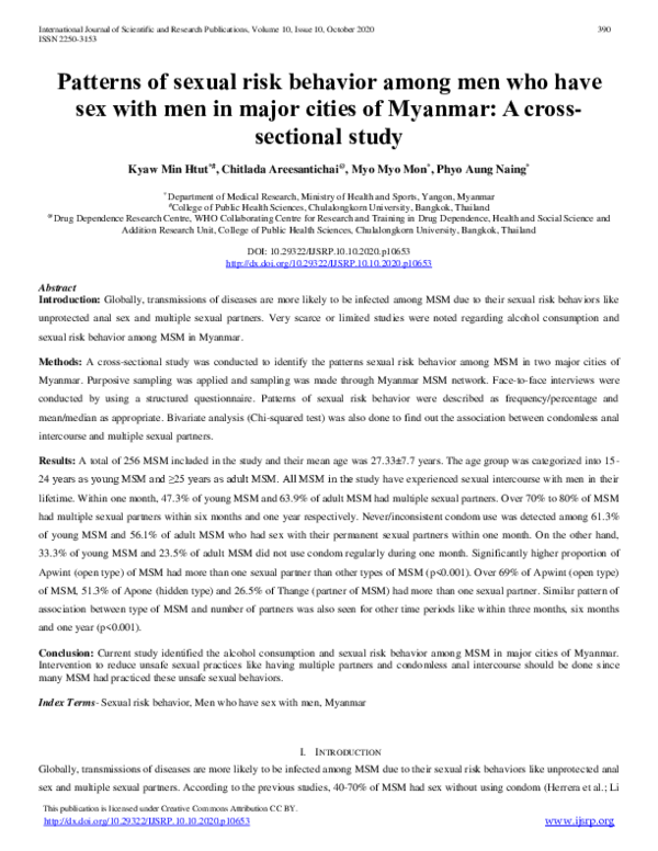 Pdf Patterns Of Sexual Risk Behavior Among Men Who Have Sex With Men