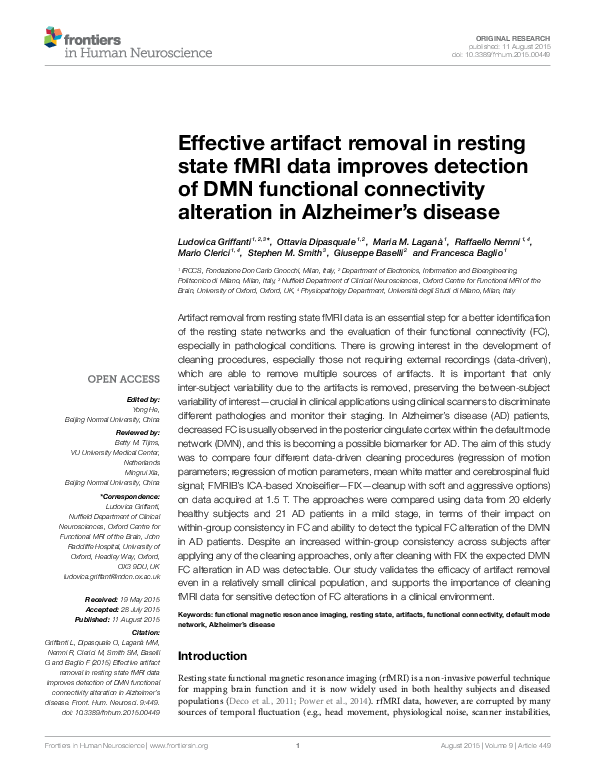 (PDF) Effective artifact removal in resting state fMRI data improves ...
