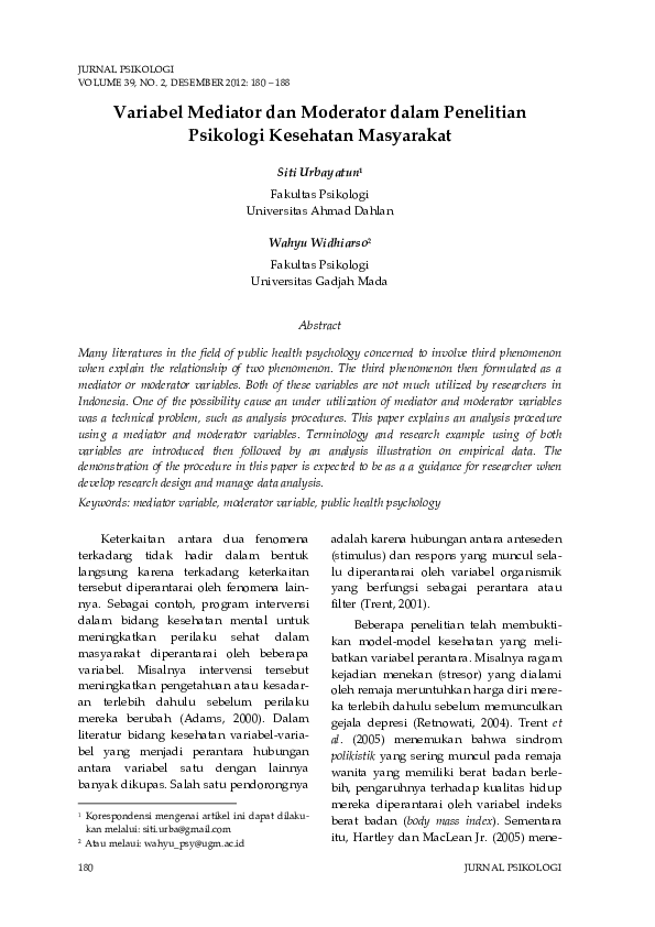 (PDF) Variabel Mediator dan Moderator dalam Penelitian Psikologi ...