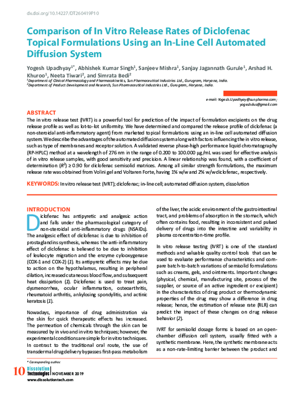 (PDF) Comparison of In Vitro Release Rates of Diclofenac Topical ...