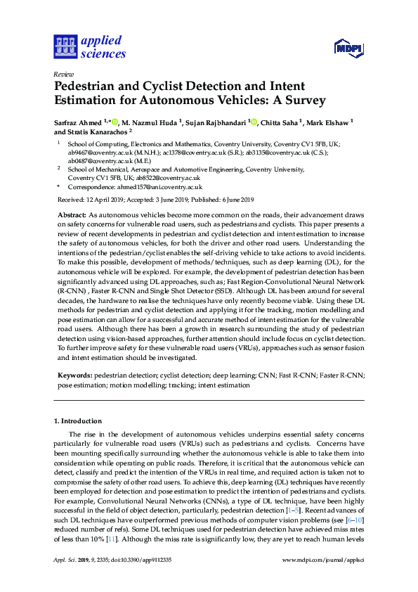 Pdf Pedestrian And Cyclist Detection And Intent Estimation For