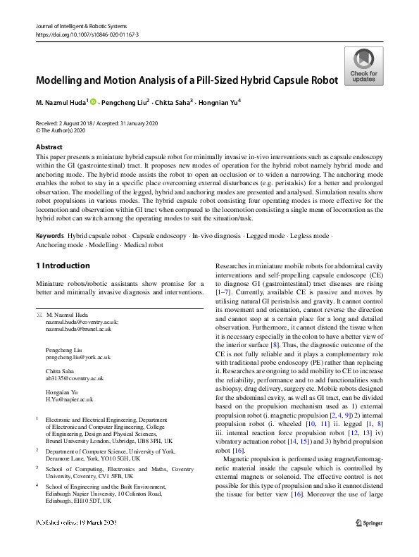 (PDF) Modelling and Motion Analysis of a Pill-Sized Hybrid Capsule Robot