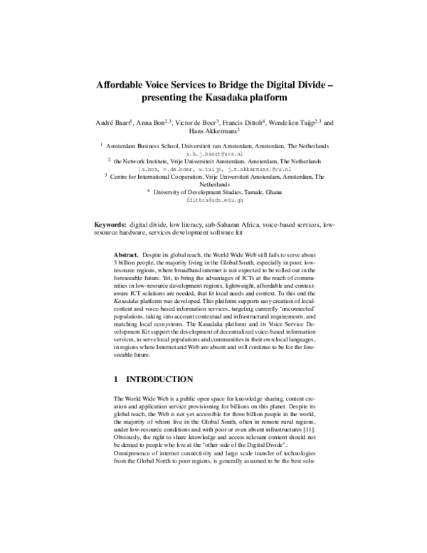 (PDF) Affordable Voice Services to Bridge the Digital Divide ...