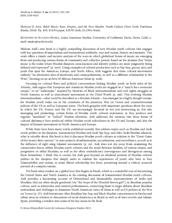 (PDF) Hisham D. Aidi, Rebel Music: Race, Empire, and the New Muslim ...