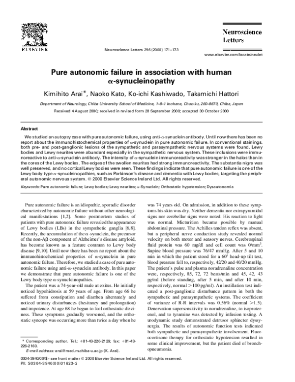 (PDF) Pure autonomic failure in association with human α-synucleinopathy