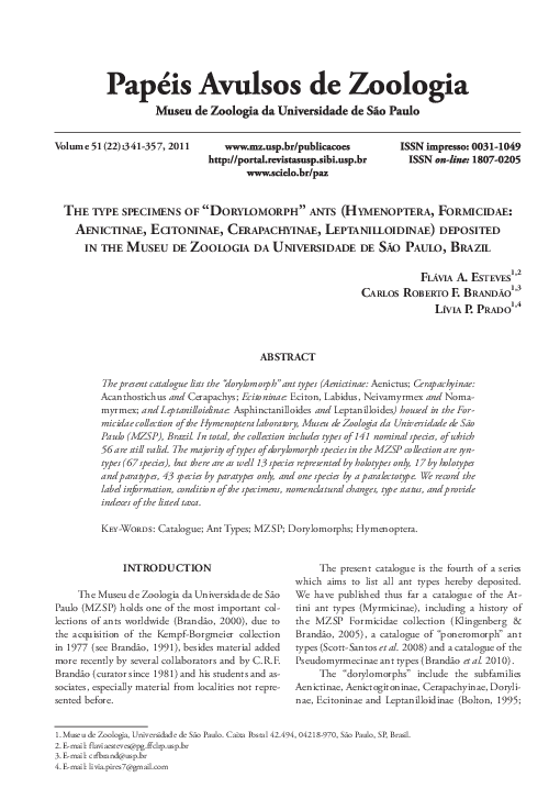 (PDF) The type specimens of "dorylomorph" ants (Hymenoptera, Formicidae ...
