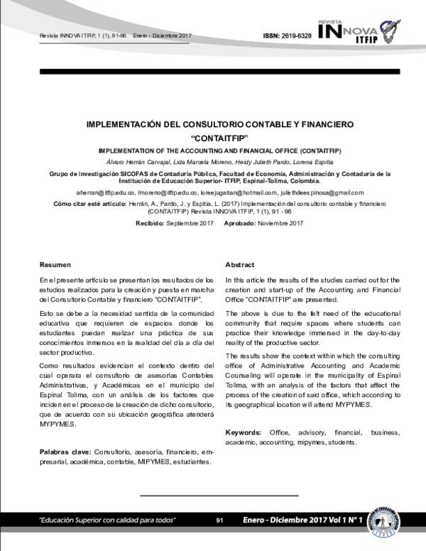(PDF) Implementación Del Consultorio Contable y Financiero “Contaitfip”