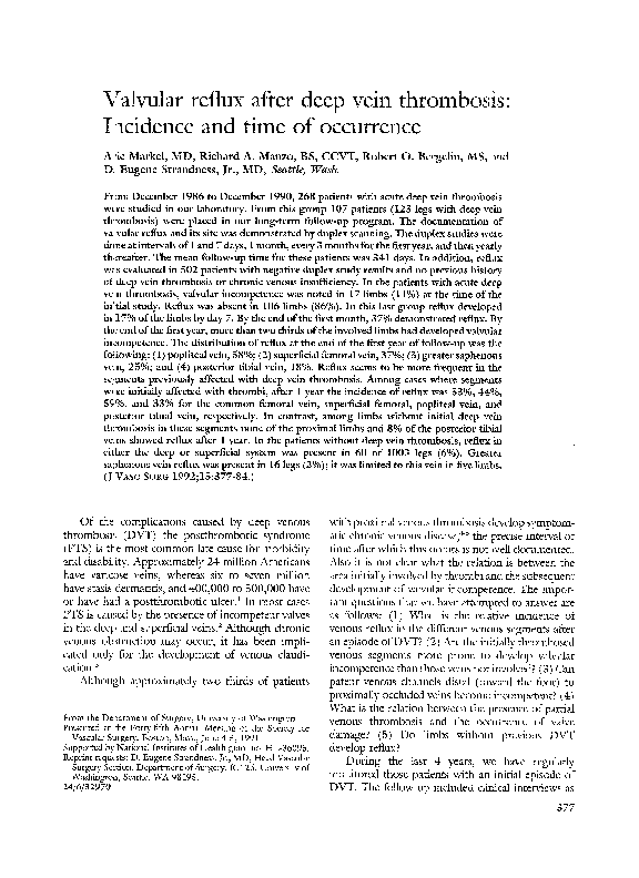 (PDF) Valvular reflux after deep vein thrombosis: Incidence and time of ...