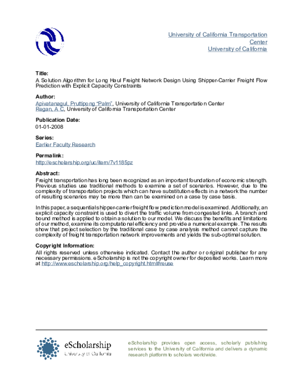 Pdf Solution Algorithm For Long Haul Freight Network Design Using Shipper Carrier Freight Flow