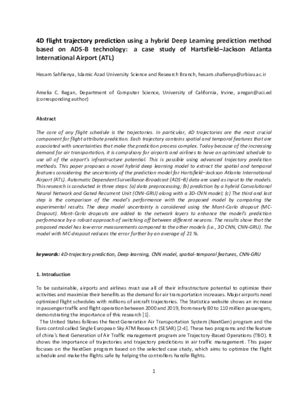 Pdf 4d Flight Trajectory Prediction Using A Hybrid Deep Learning