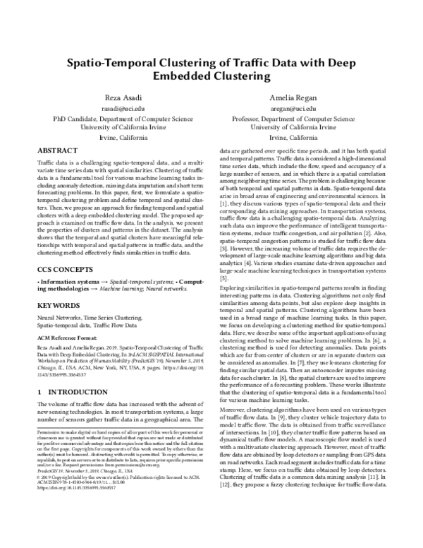 (PDF) Spatio-Temporal Clustering of Traffic Data with Deep Embedded Clustering