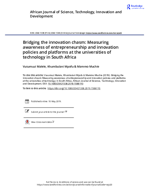(PDF) Bridging the innovation chasm: Measuring awareness of entrepreneurship and innovation ...