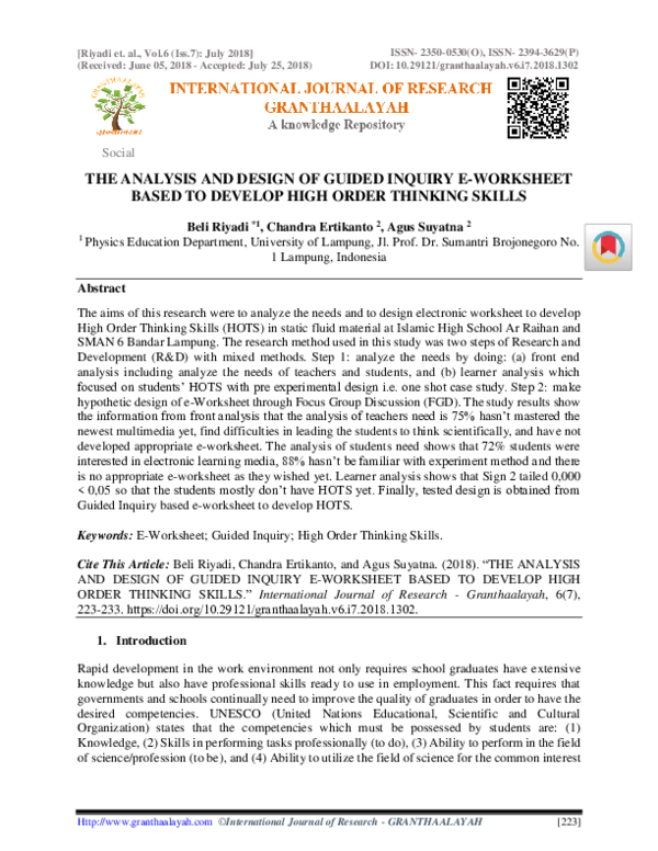 (PDF) The Analysis and Design of Guided Inquiry E-Worksheet Based to ...