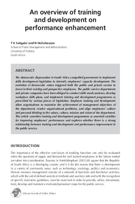 (PDF) An overview of training and development on performance enhancement