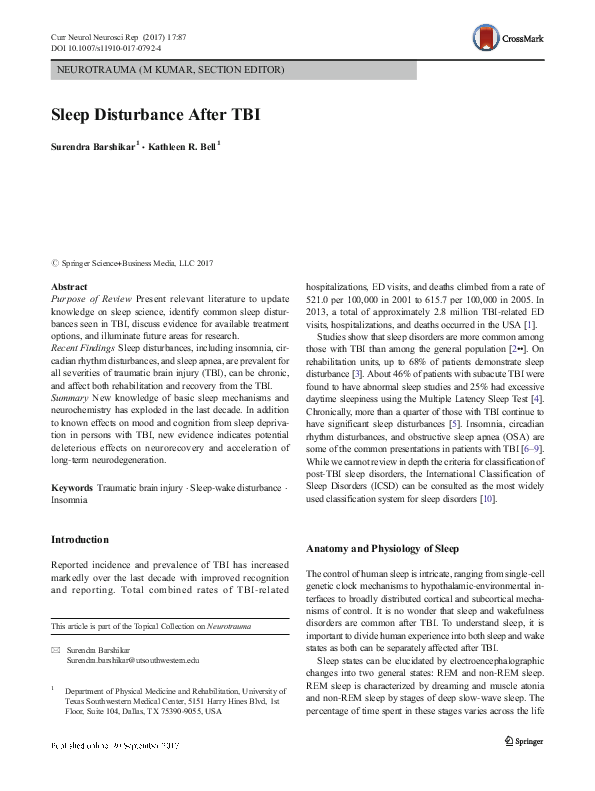 (PDF) Sleep Disturbance After TBI