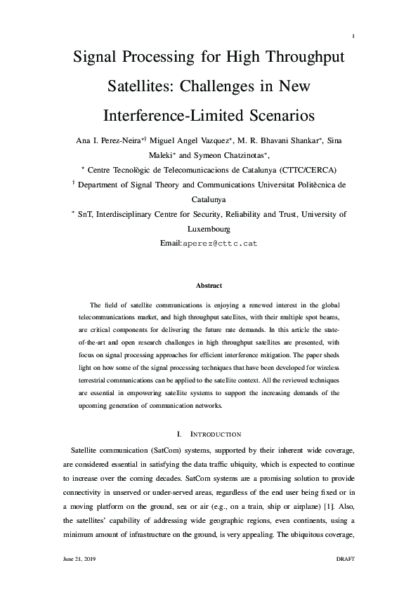 (PDF) Signal Processing for High-Throughput Satellites: Challenges in ...