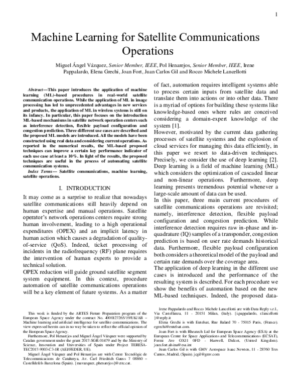 (PDF) Machine Learning for Satellite Communications Operations