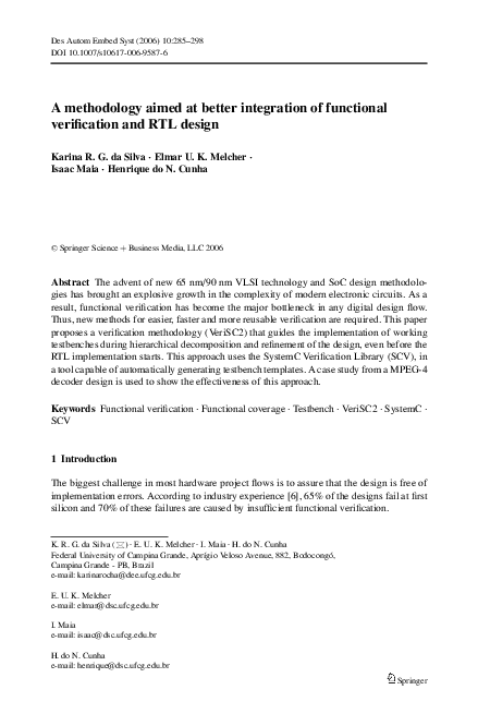 (PDF) A methodology aimed at better integration of functional verification and RTL design