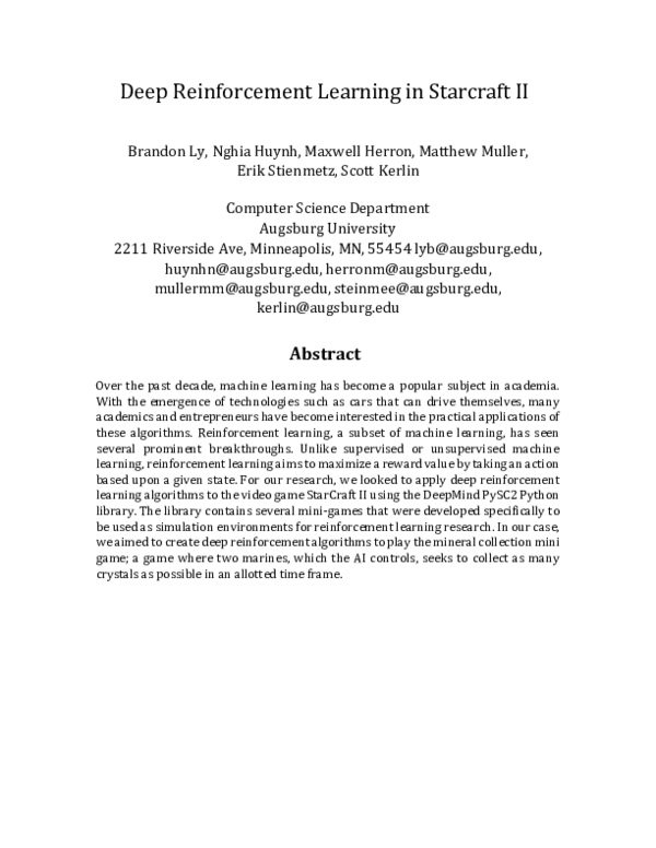 (PDF) Deep Reinforcement Learning in Starcraft II