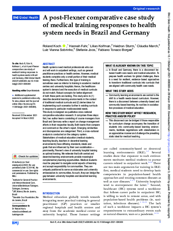 (PDF) A post-Flexner comparative case study of medical training responses to health system needs ...
