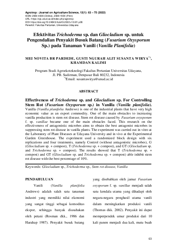 (PDF) Efektivitas Trichoderma sp. dan Gliocladium sp. untuk Pengendalian Penyakit Busuk Batang ...