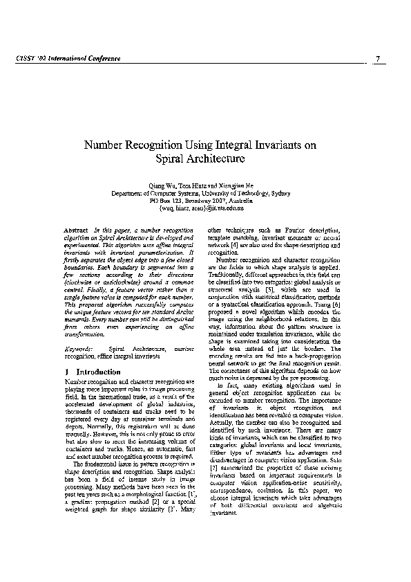 (PDF) Number Recognition Using Integral Invariants on Spiral Architecture