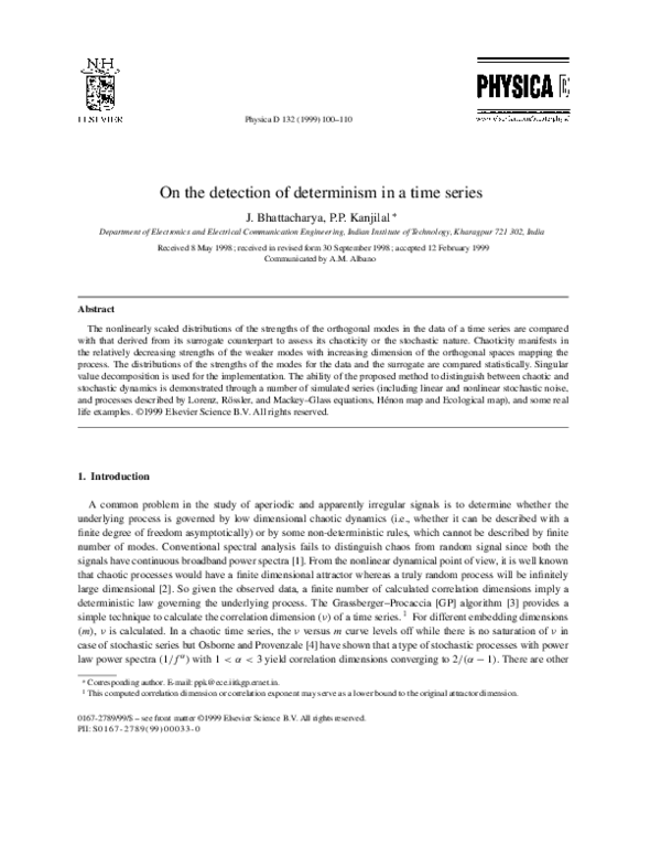 Pdf On The Detection Of Determinism In A Time Series