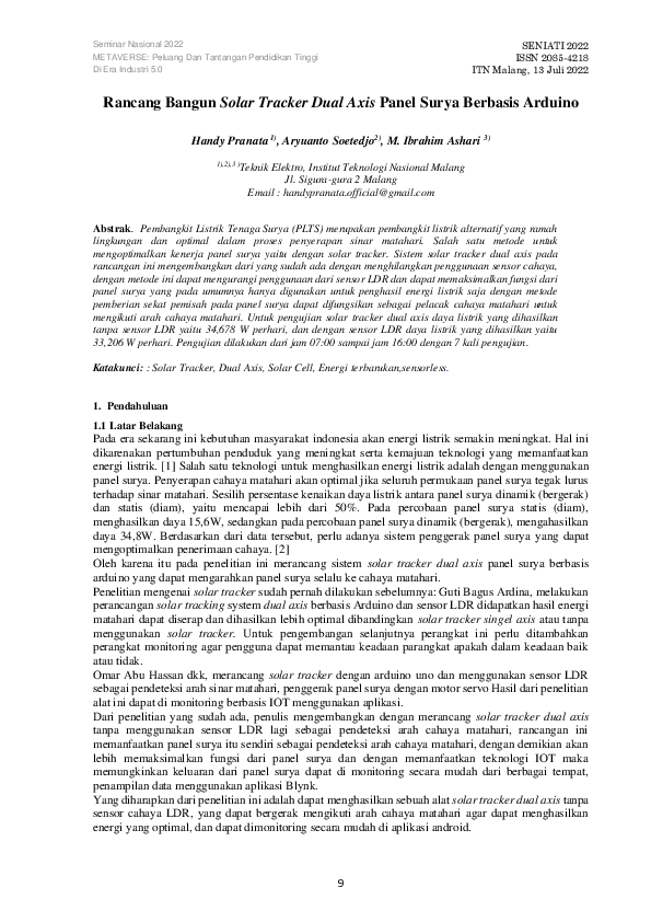 (PDF) Rancang Bangun Solar Tracker Dual Axis Panel Surya Berbasis Arduino