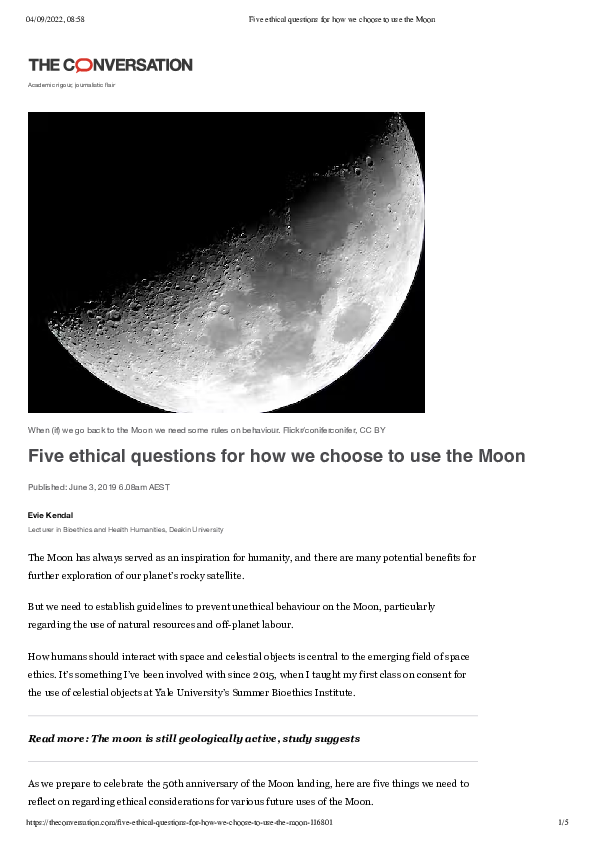 (PDF) Five ethical questions for how we choose to use the Moon