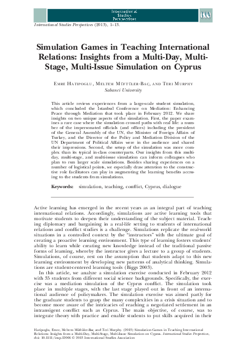 Pdf Simulation Games In Teaching International Relations Insights From A Multi Day Multi