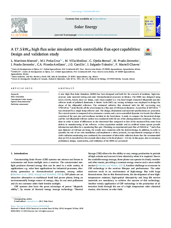 (PDF) A 17.5 kWel high flux solar simulator with controllable flux-spot ...
