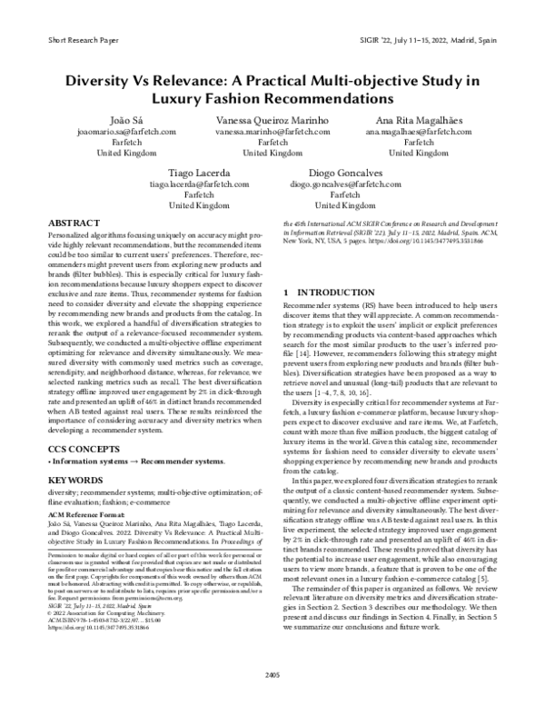 (PDF) Diversity Vs Relevance: A Practical Multi-objective Study in Luxury Fashion Recommendations