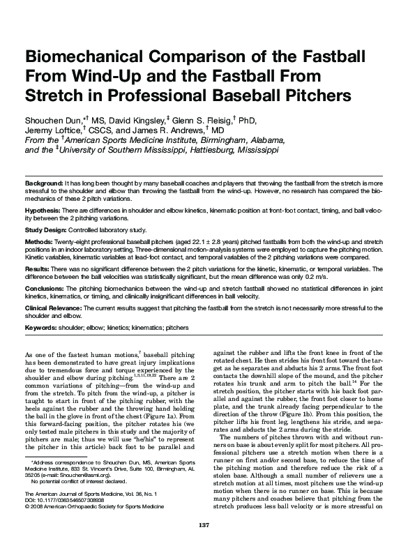 (PDF) Biomechanical Comparison of the Fastball from Wind-up and the ...