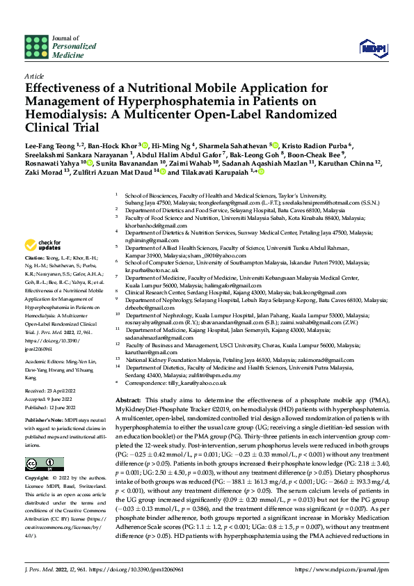 (PDF) Effectiveness of a Nutritional Mobile Application for Management ...
