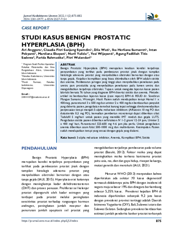 (PDF) Studi Kasus Benign Prostatic Hyperplasia (BPH)