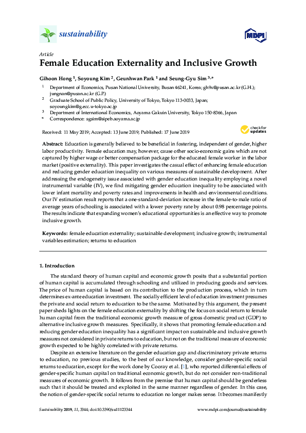 (PDF) Female Education Externality and Inclusive Growth
