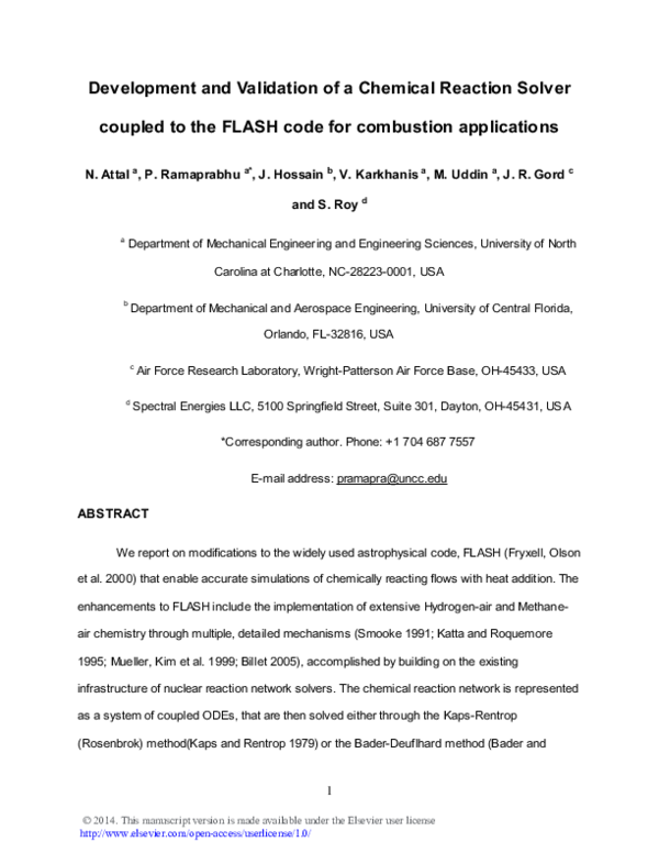 (PDF) Development and validation of a chemical reaction solver coupled ...