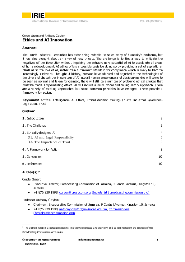 (PDF) Ethics and AI Innovation